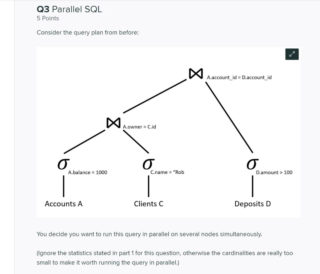 Q3 Parallel SQL 5 Points Consider the query plan from | Chegg.com