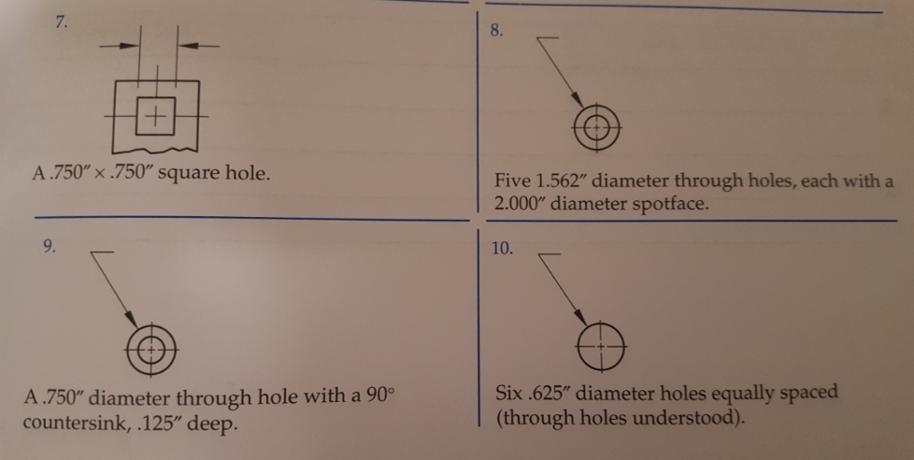 Solved 7. 8. A.750" x .750" square hole. Five 1.562" | Chegg.com