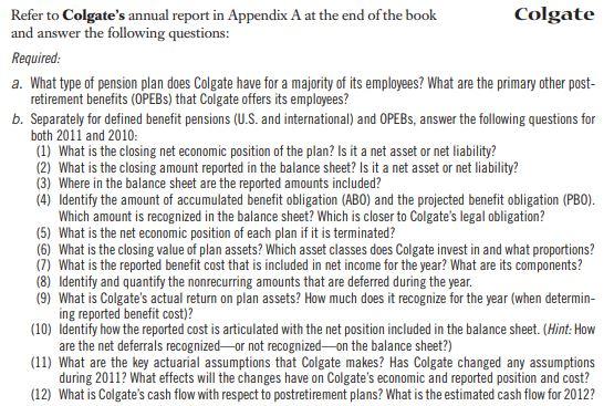 Solved Refer to Colgate's annual report in Appendix A at the | Chegg.com