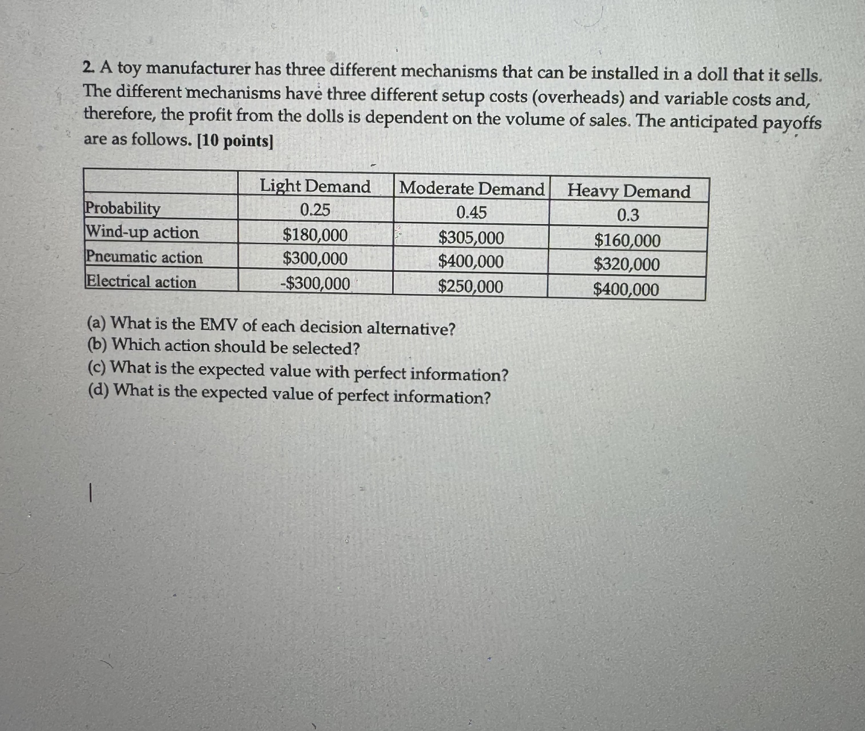 Solved A toy manufacturer has three different mechanisms | Chegg.com