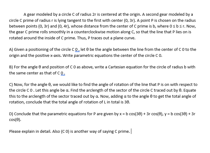 A gear modeled by a circle of radius 2r is centered | Chegg.com