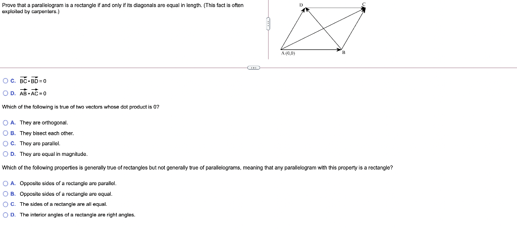 Solved D Prove that a parallelogram is a rectangle if and | Chegg.com