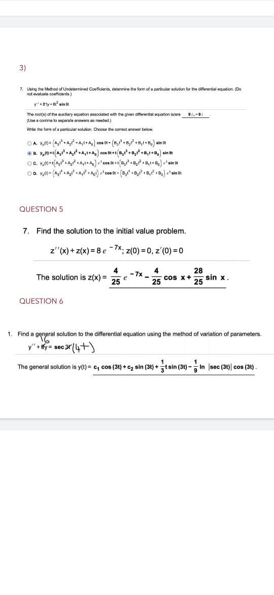 Solved 3) 7. Using the Method of Undetermined Cuellidents, | Chegg.com