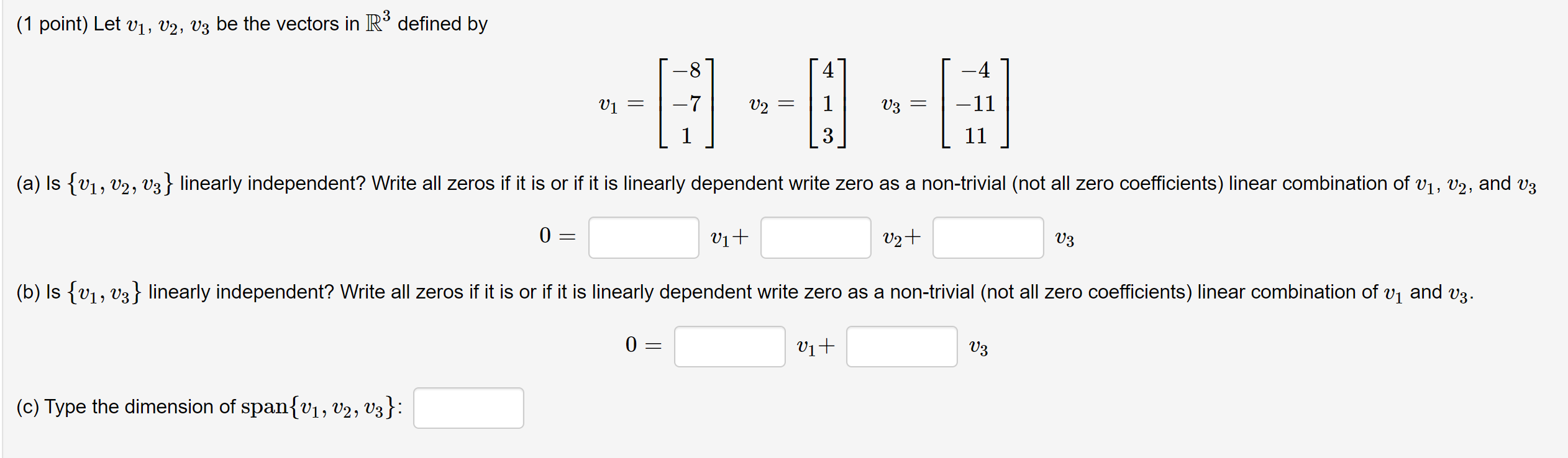 Solved (1 point) Let V1, V2, V3 be the vectors in R3 defined | Chegg.com