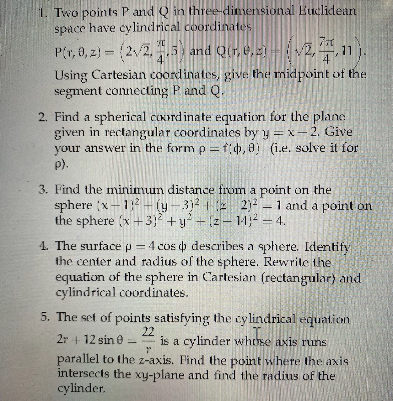 Solved 1. Two points P and Q in three-dimensional Euclidean | Chegg.com