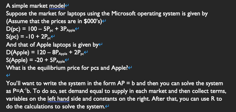 Solved A simple market model Suppose the market for laptops | Chegg.com