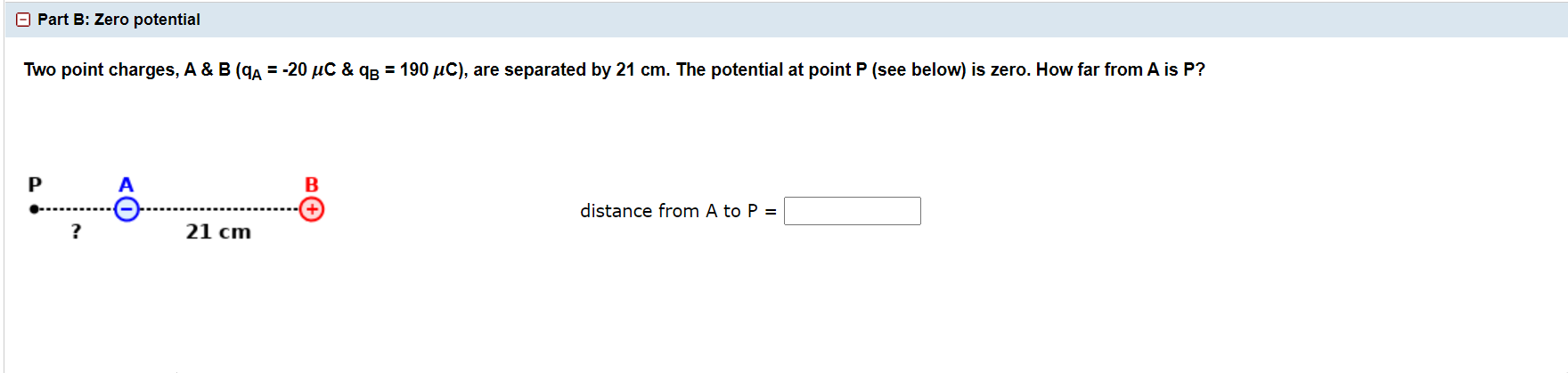 Solved Part B: Zero potential Two point charges, A & B (9A = | Chegg.com