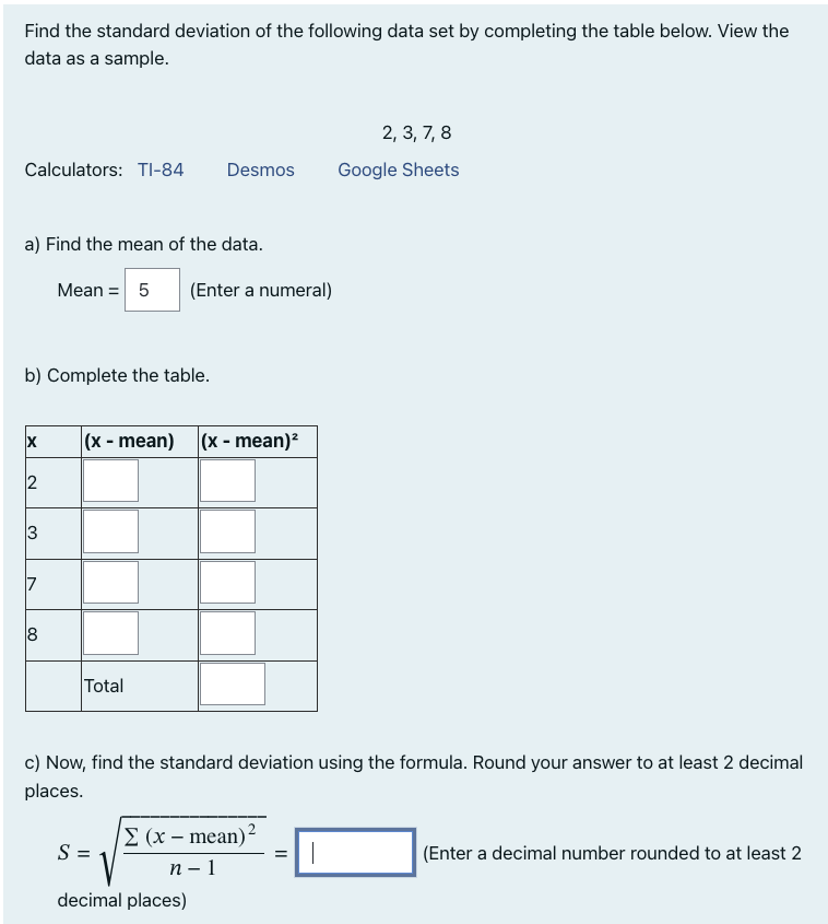 Solved Find the standard deviation of the following data set | Chegg.com