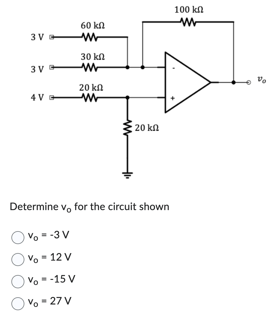 Solved Determine v0 for the circuit shown v0=−3 Vv0=12 | Chegg.com