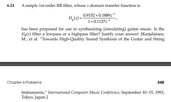 Solved .24 A simple 1st-order IIR filter, whose z-domain | Chegg.com