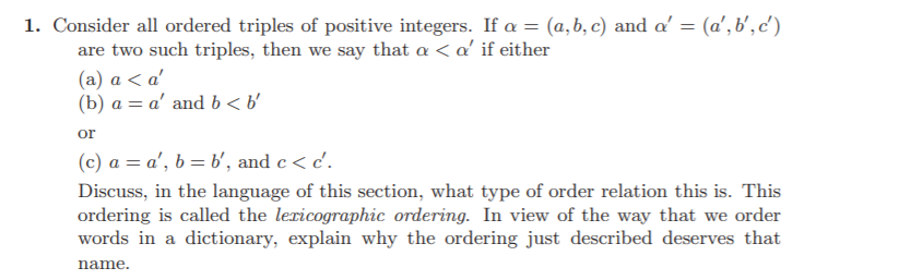 Solved 1. Consider all ordered triples of positive integers. | Chegg.com