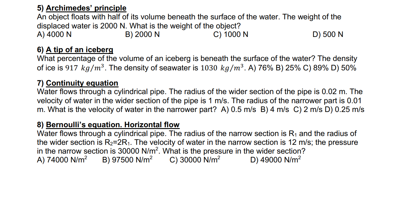 Solved 5) Archimedes' principle An object floats with half | Chegg.com