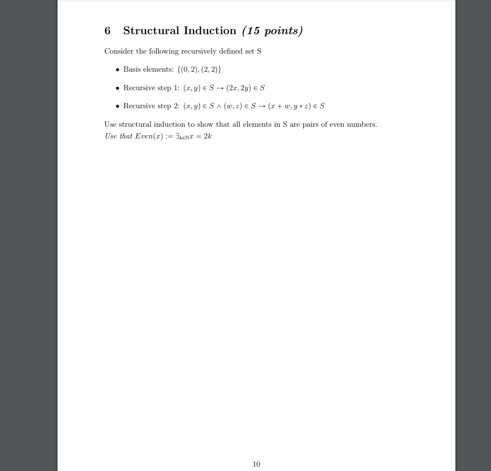 6 Structural Induction (15 points) Consider the | Chegg.com