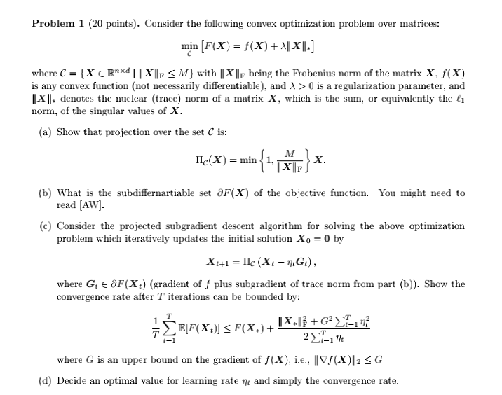Problem 1 (20 points). Consider the following convex | Chegg.com