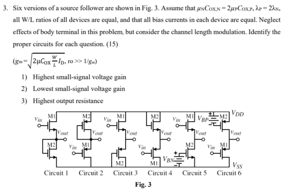 Solved 3. Six versions of a source follower are shown in | Chegg.com