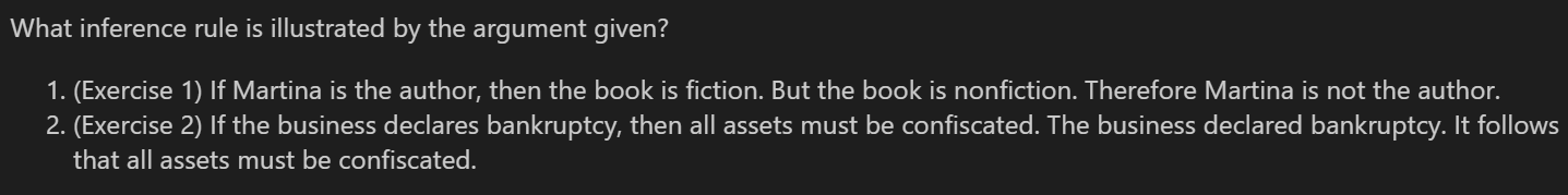 Solved What inference rule is illustrated by the argument | Chegg.com