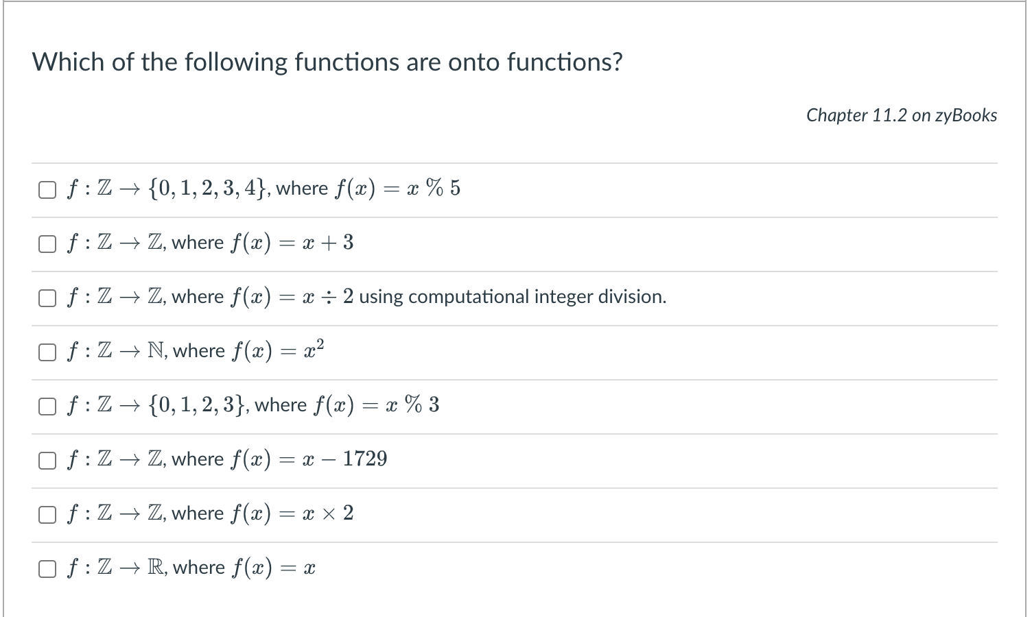 Solved Which of the following functions are onto functions? | Chegg.com
