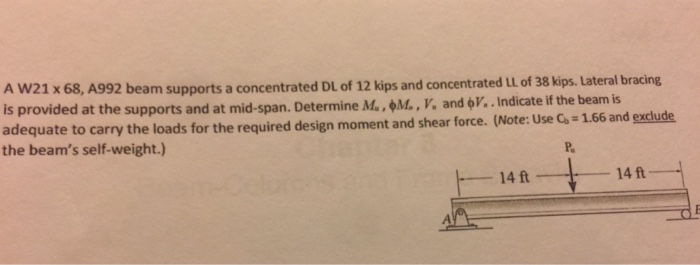 Solved A W21 x 68, A992 beam supports a concentrated DL of | Chegg.com