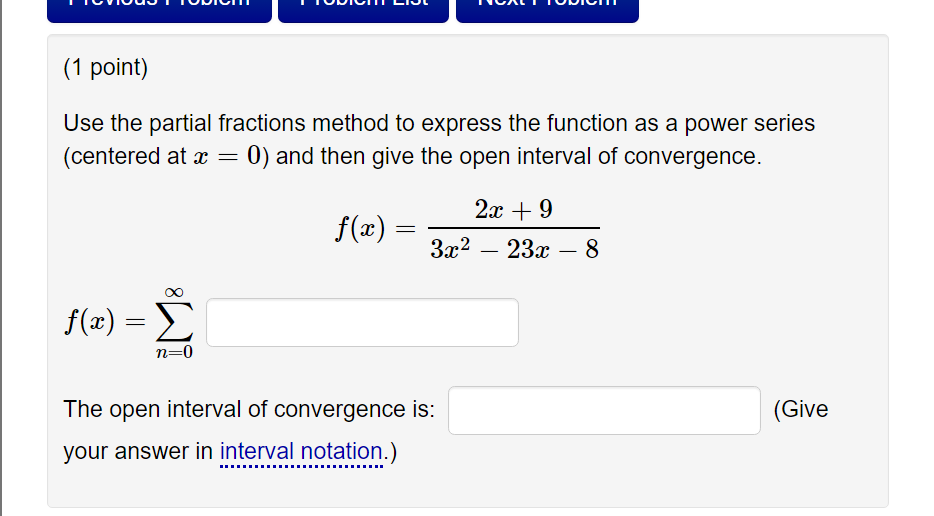 Solved (1 point) Use the partial fractions method to express | Chegg.com
