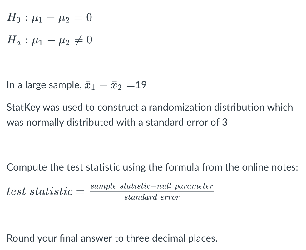 Solved H0:μ1−μ2=0Ha:μ1−μ2 =0 In a large sample, xˉ1−xˉ2=19 | Chegg.com