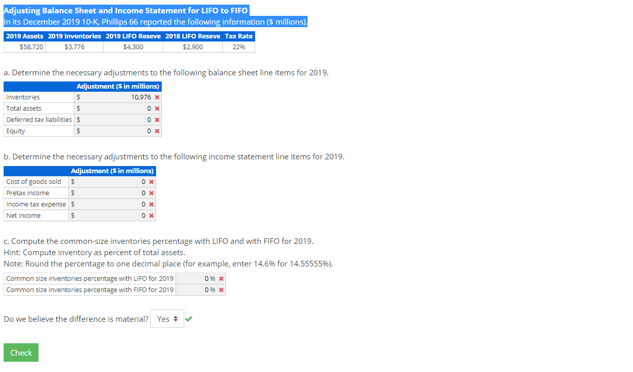 Adjusting Balance Sheet and Income Statement for LIFO | Chegg.com