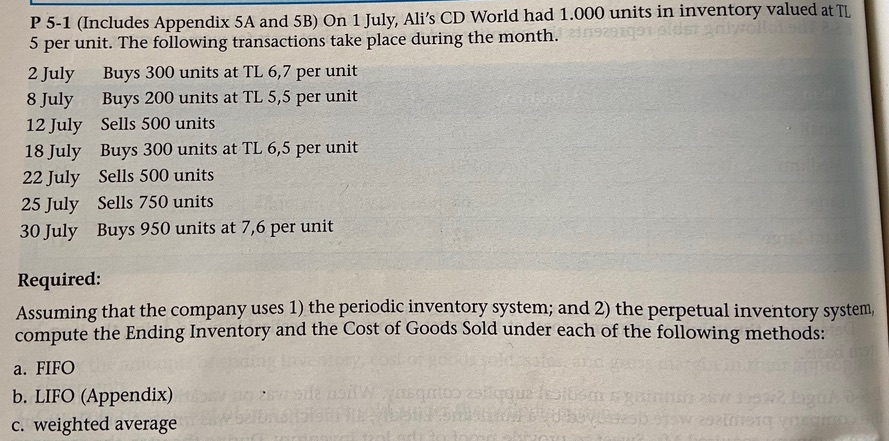Solved P 5-1 (Includes Appendix 5A and 5B) On 1 July, Ali's | Chegg.com
