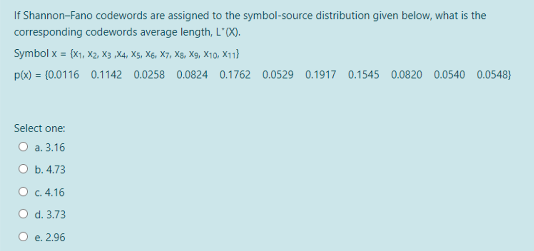 Solved If Shannon–Fano codewords are assigned to the | Chegg.com