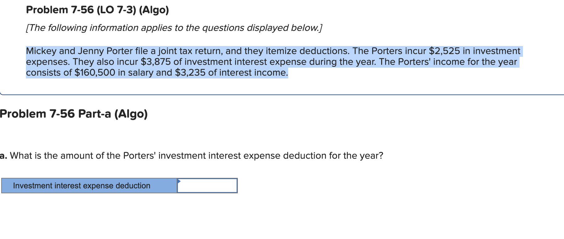 Solved Problem 7-56 (LO 7-3) (Algo) [The following | Chegg.com