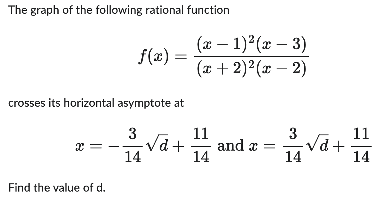 Solved The graph of the following rational function | Chegg.com