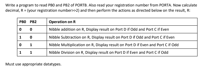 Solved Write a program to read PBO and PB2 of PORTB. Also | Chegg.com