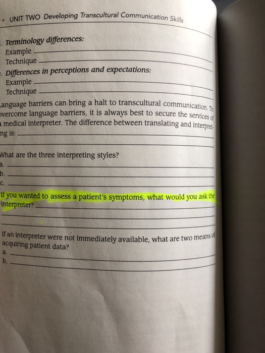 Solved , UNIT TWO Developing Transcultural Communication | Chegg.com