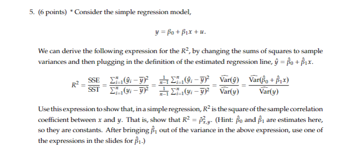 Solved (6 ﻿points) * ﻿Consider the simple regression | Chegg.com