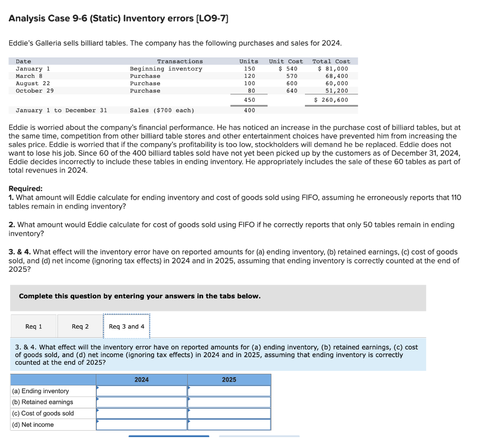 Solved Analysis Case 9-6 (Static) Inventory errors [LO9-7] | Chegg.com