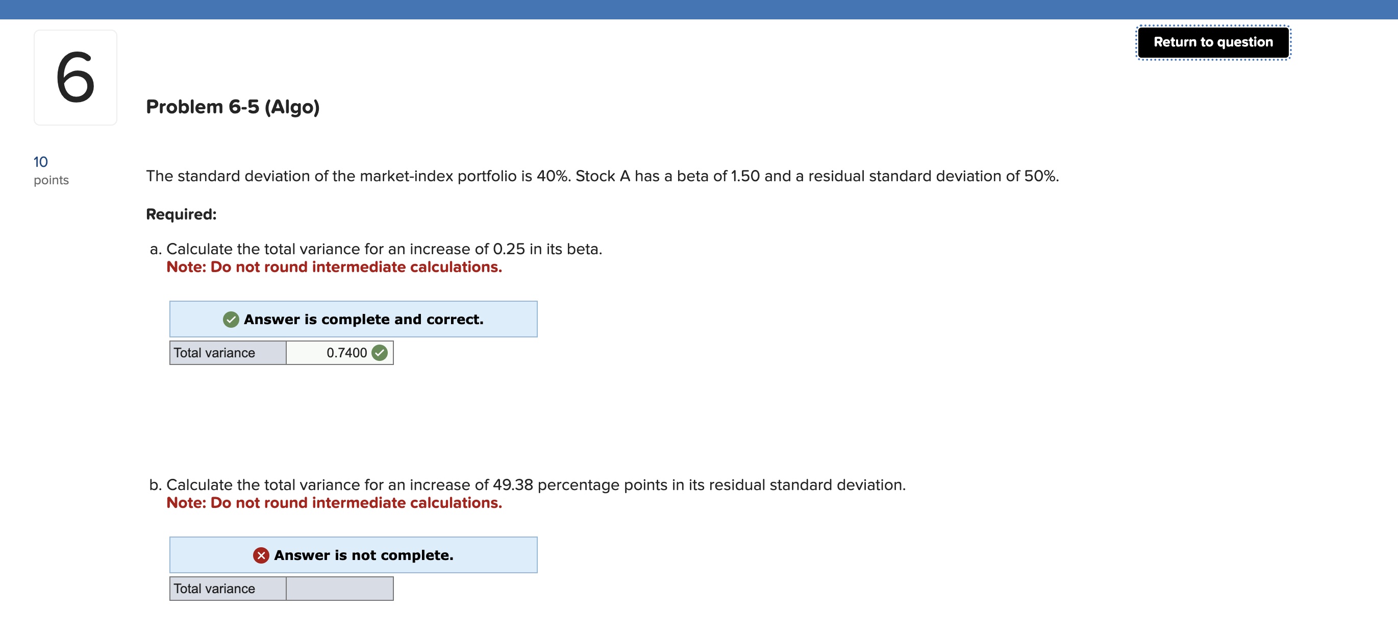 Solved Problem 6-5 (Algo)pointsThe standard deviation of the | Chegg.com