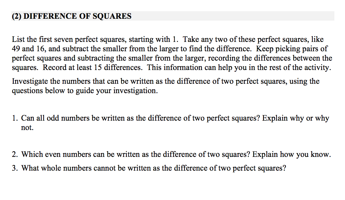 Solved (2) DIFFERENCE OF SQUARES List the first seven | Chegg.com