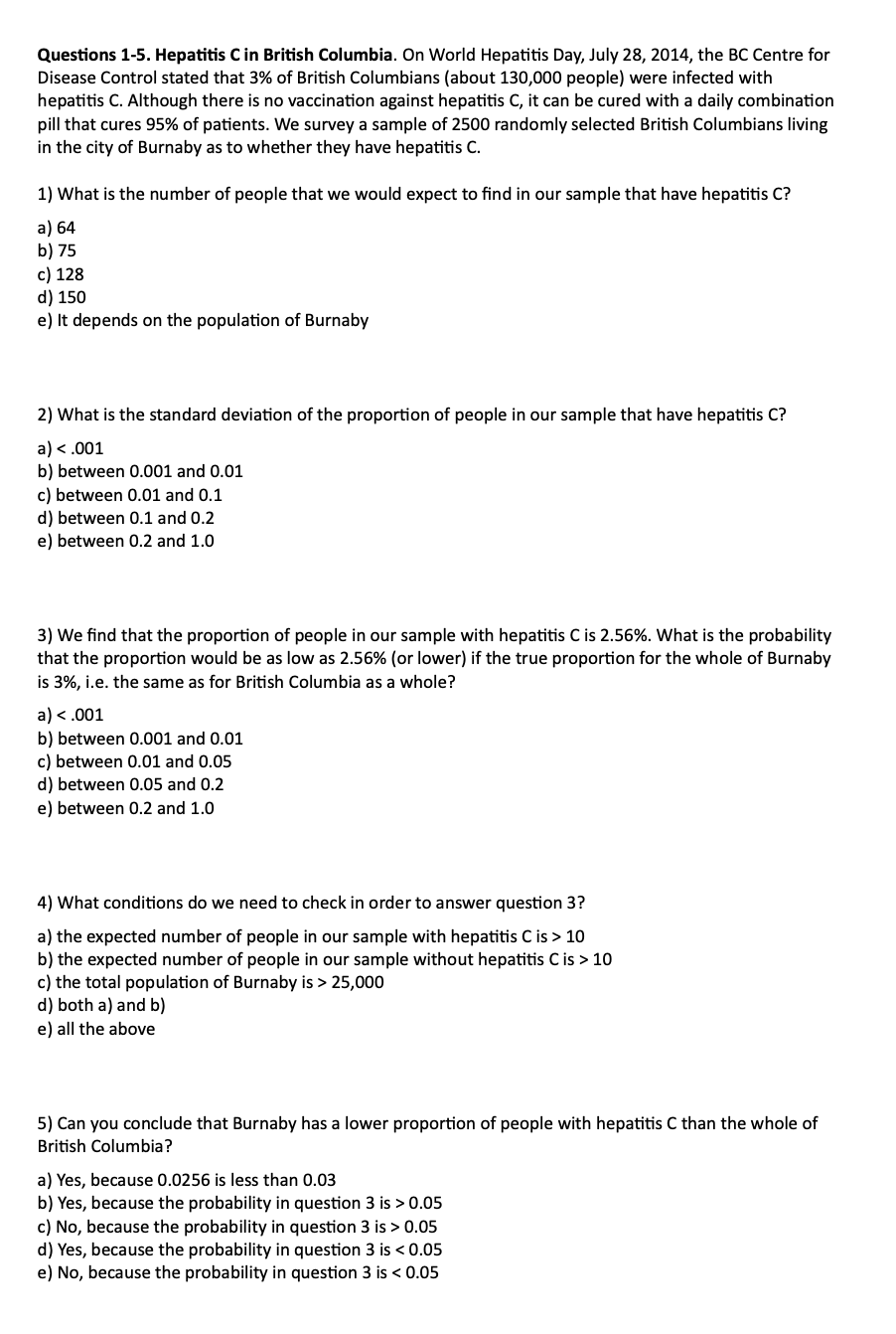 Solved Questions 1-5. Hepatitis C in British Columbia. On | Chegg.com