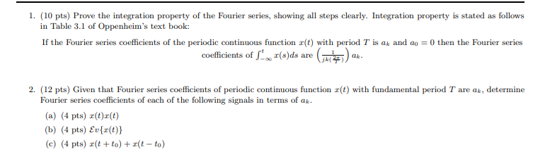 Solved 1. (10 pts) Prove the integration property of the | Chegg.com