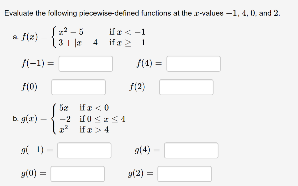 Solved Evaluate the following piecewise-defined functions at | Chegg.com