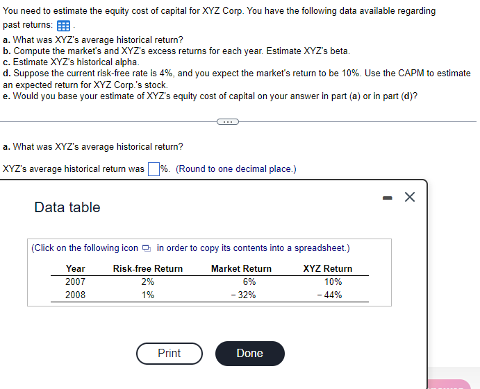 Solved You need to estimate the equity cost of capital for | Chegg.com
