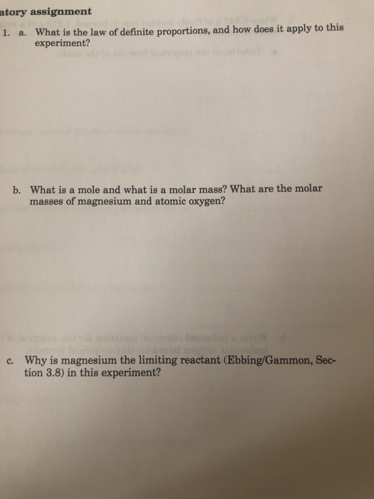 atory assignment What is the law of definite | Chegg.com