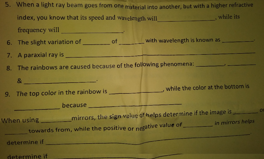 Solved 5. When a light ray beam goes from one material into | Chegg.com