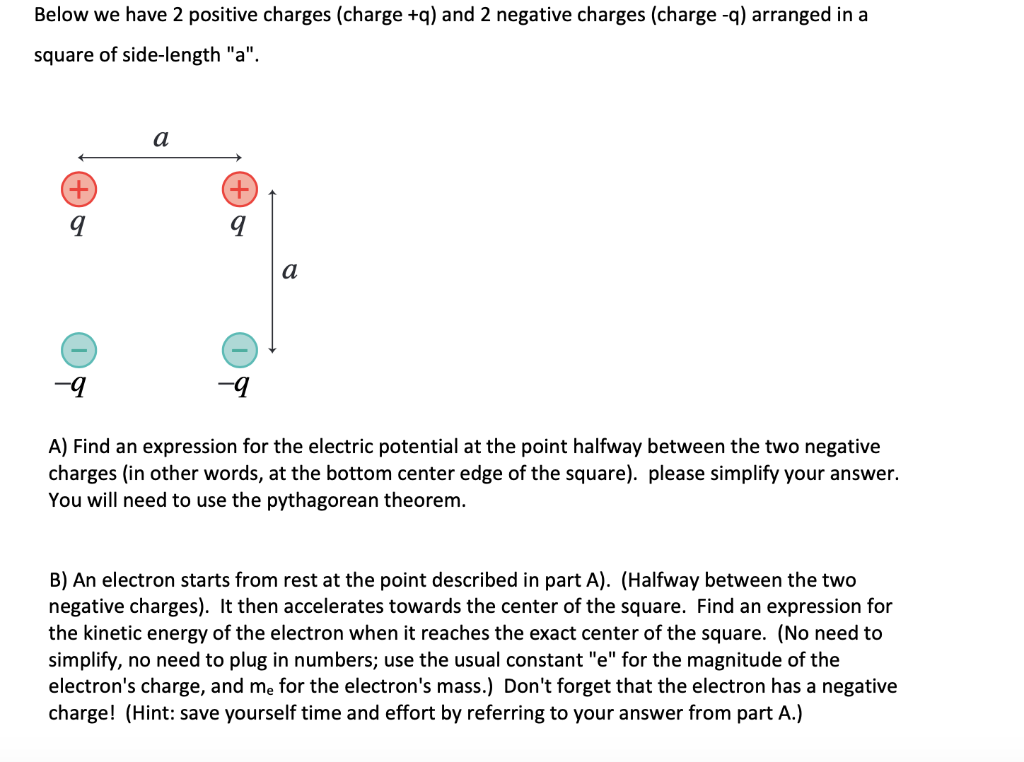 Solved Below we have 2 positive charges (charge +q ) and 2 | Chegg.com