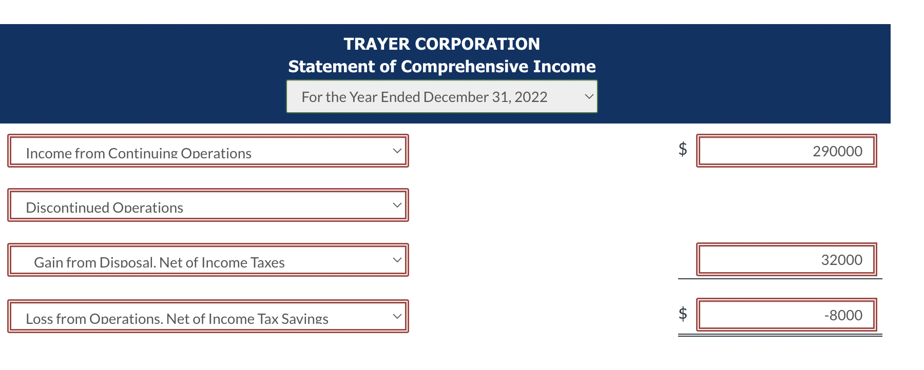 Solved Trayer Corporation has income from continuing | Chegg.com