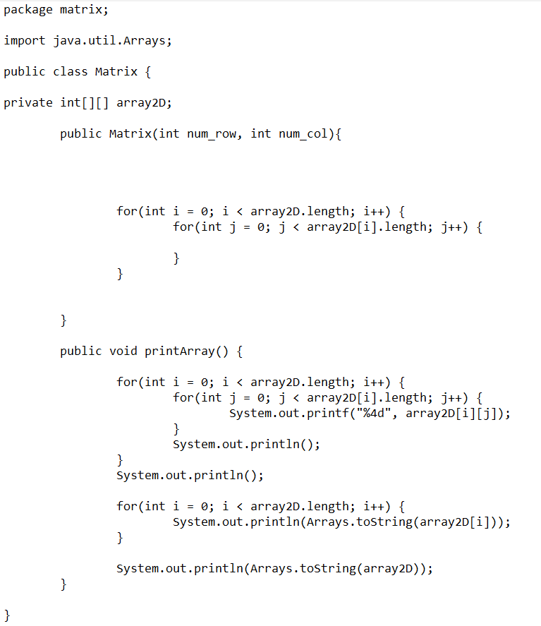 Solved *Java Part A Create a package called matrix and | Chegg.com