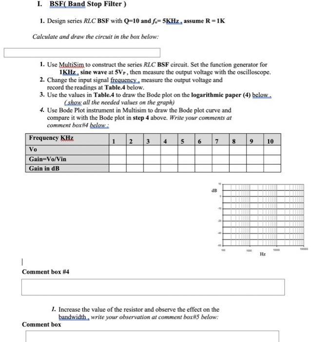 Solved 1. BSF( Band Stop Filter) 1. Design series RLC BSF | Chegg.com