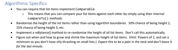 Implement a skip list as a genericized SkipListSet | Chegg.com