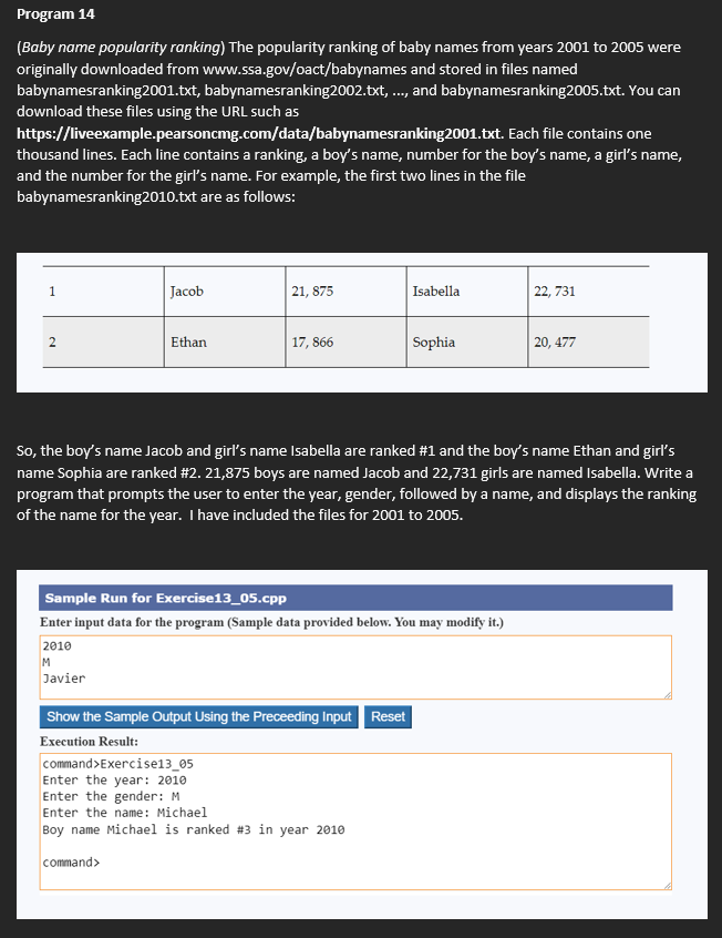 (Baby name popularity ranking) The popularity ranking | Chegg.com