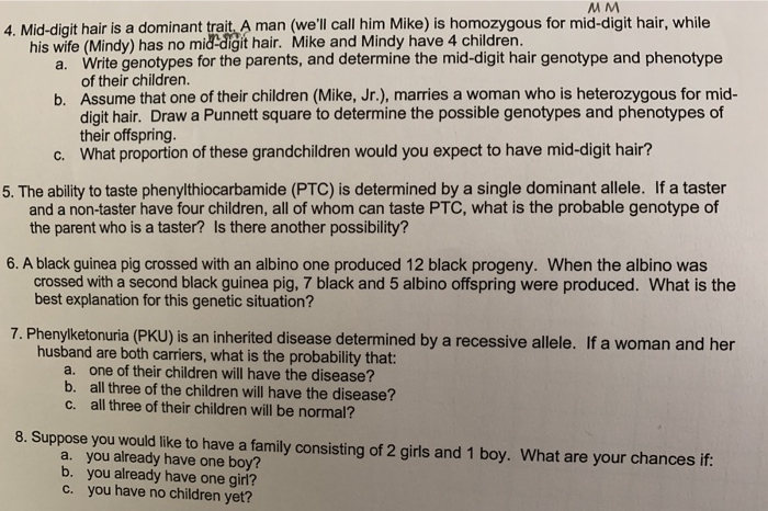 Solved 4. Mid-digit hair is a dominant trait, A man (we'll | Chegg.com