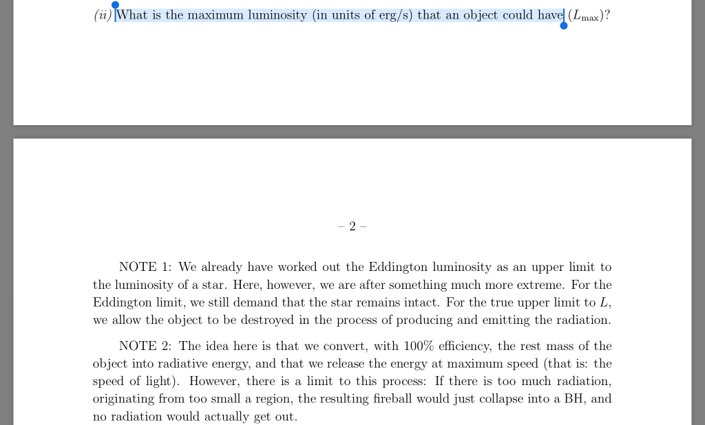 Solved (ii)「What is the maximum luminosity (in units of | Chegg.com