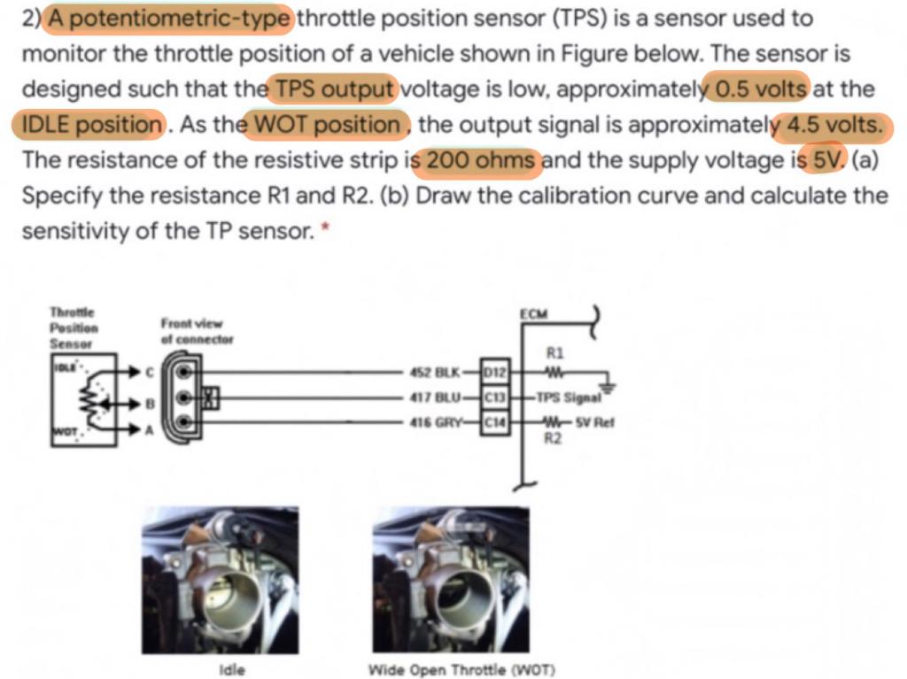Solved 2) A potentiometric-type throttle position sensor | Chegg.com
